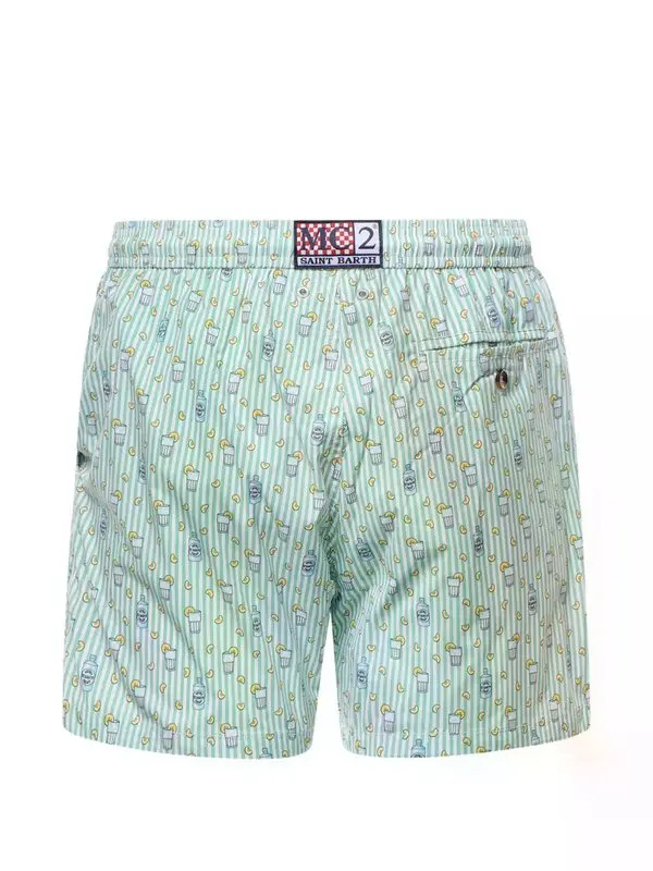 MC2 SAINT BARTH Striped Swim Shorts With Graphic Print - Green