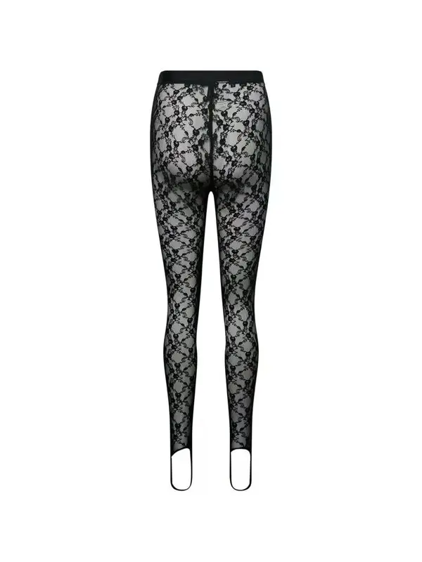 PUSHBUTTON Starburst Patch Floral Lace Tights - Black