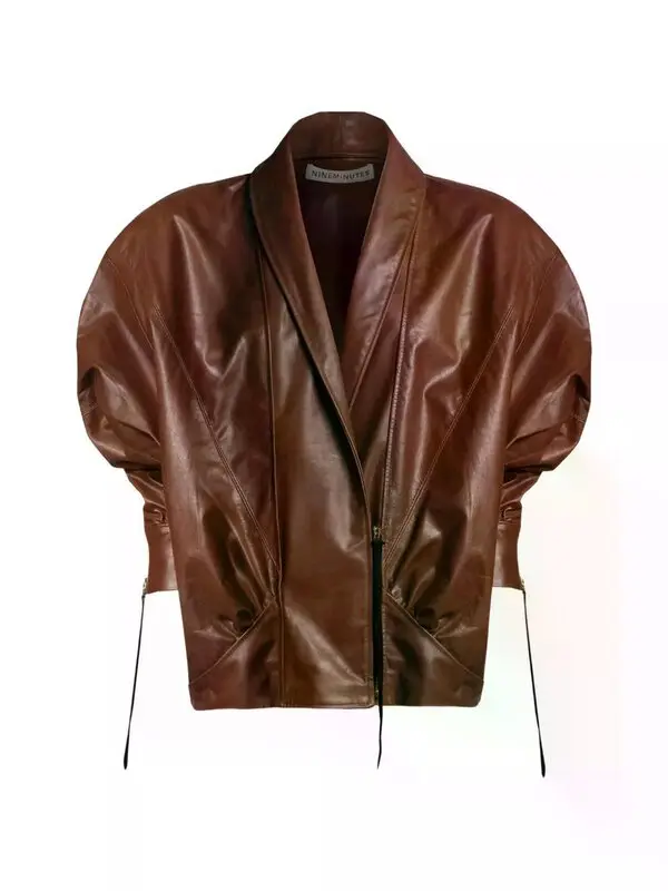 NINEMINUTES Leather Cropped Jacket - Brown