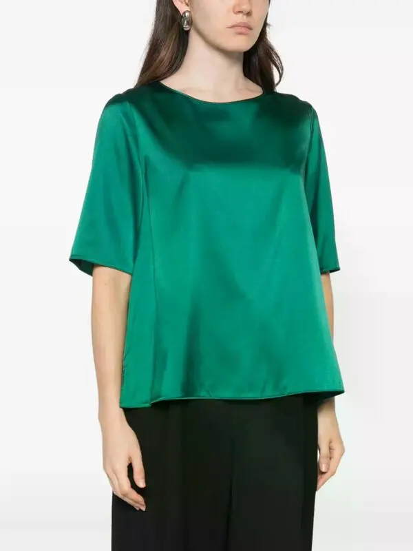 Max Mara Satin-finish Short-sleeve Blouse - Green