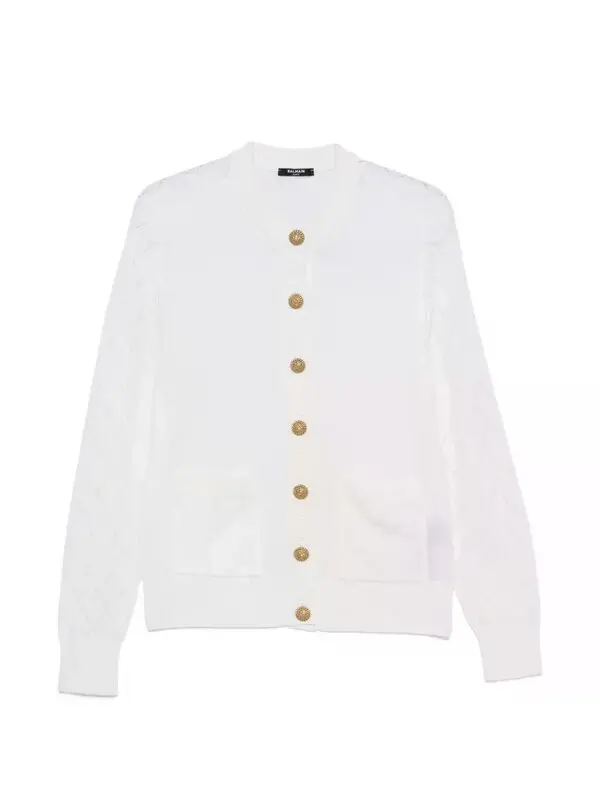 Balmain Long Sleeve Button-front Cardigan - White