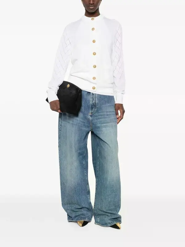 Balmain Long Sleeve Button-front Cardigan - White