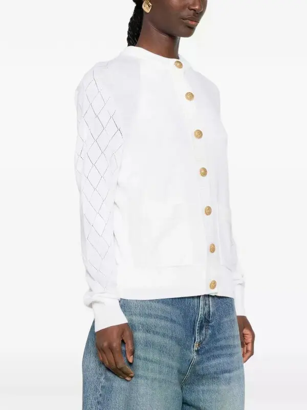Balmain Long Sleeve Button-front Cardigan - White