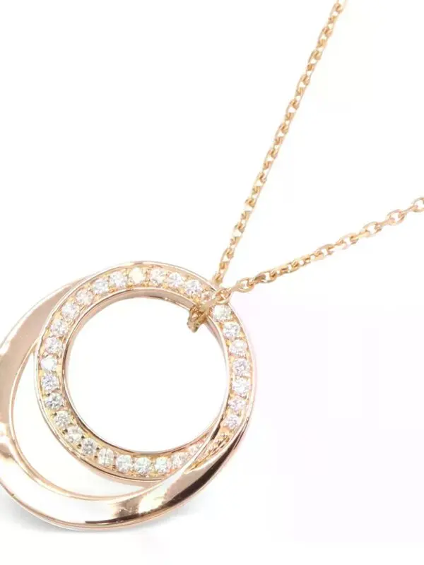 Cartier Gold Diamond Double Interlocking Hoop Pendant Necklace