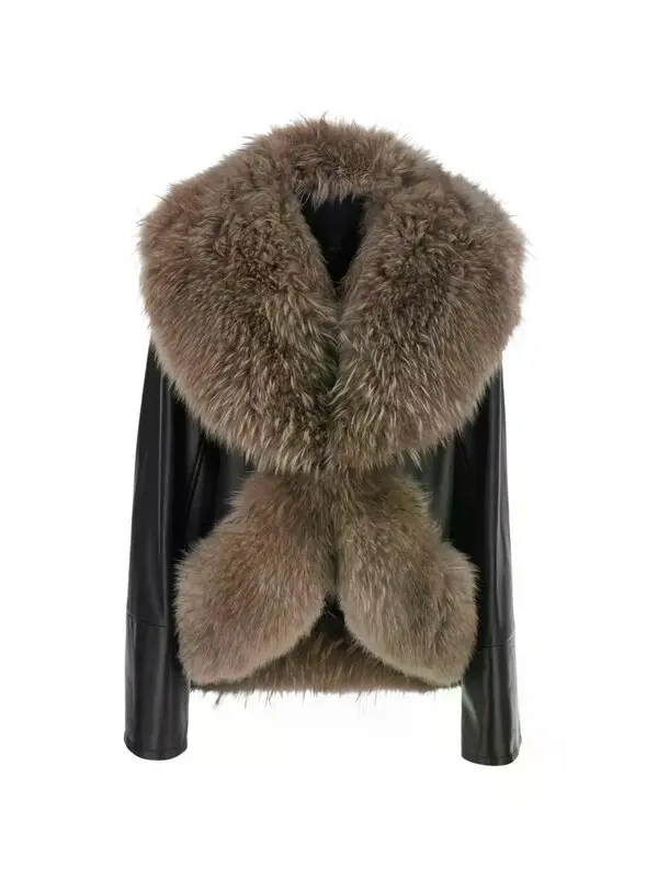 BLANCHA Shearling-trim Leather Jacket - Black