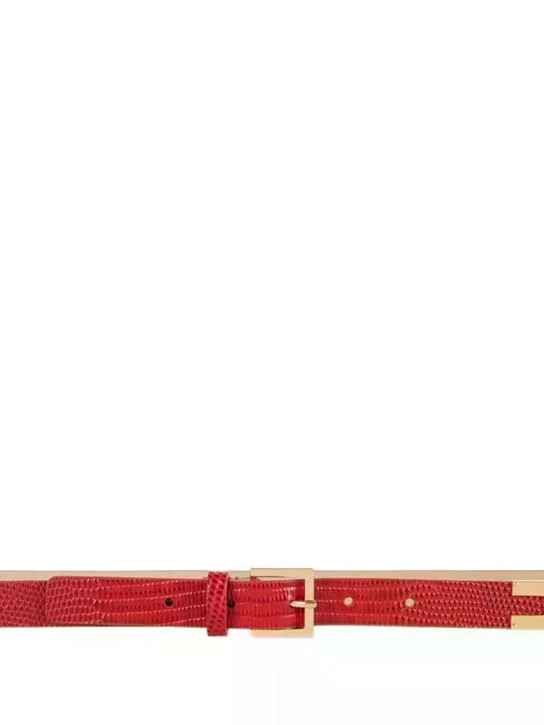 Elisabetta Franchi Leather Belt With Lizard Print And Gold Tone Logo Embellishments