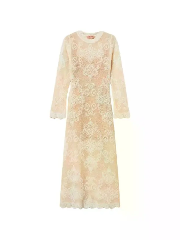 TWINSET Lace-knit Long-sleeve Midi Dress - Neutrals