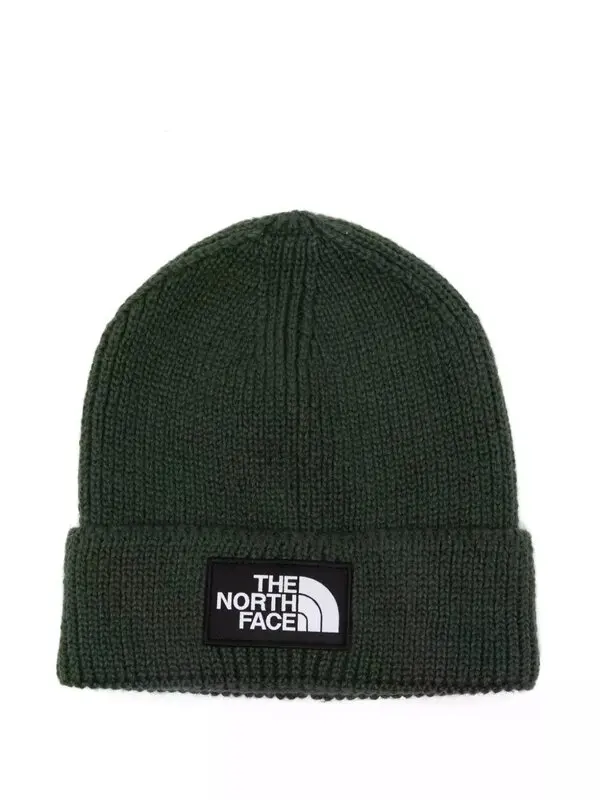 The North Face Logo Patch Ribbed Knit Beanie - Green