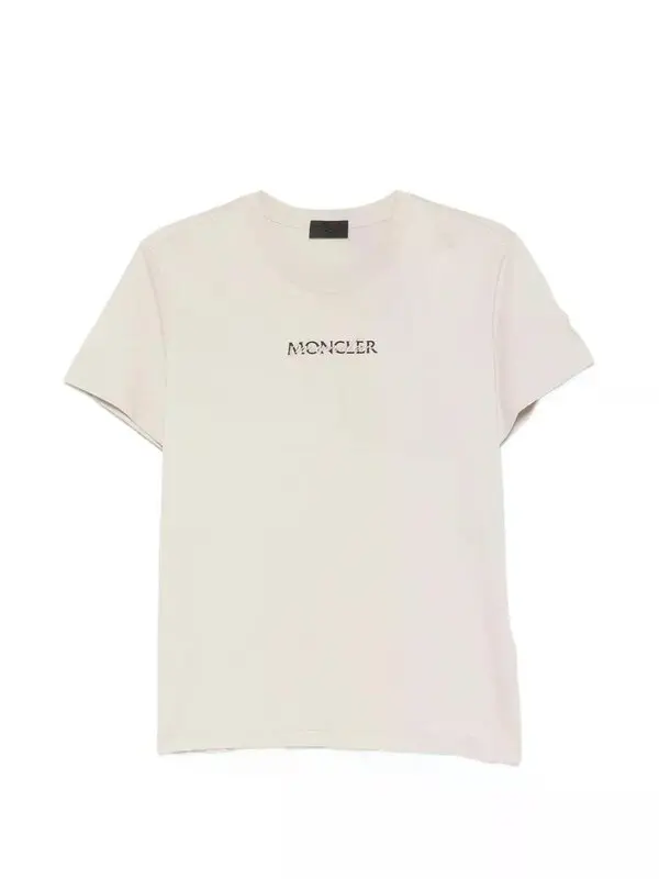 Moncler Crewneck T-shirt With Logo Detail - Neutrals