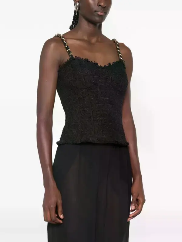 Balmain Chain-strap Tweed Sweetheart Neck Top