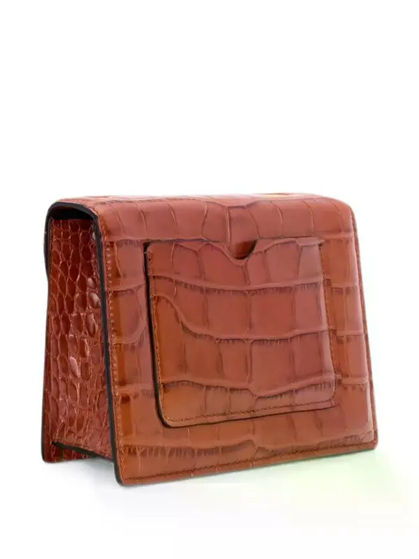 Oscar De La Renta Mini Tro Crocodile-effect Floral-appliqué Cutch Bag