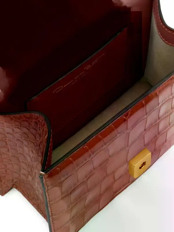 Oscar De La Renta Mini Tro Crocodile-effect Floral-appliqué Cutch Bag