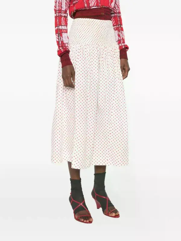 DAMSON MADDER Layla Polka-dot Smocked Midi Skirt - White
