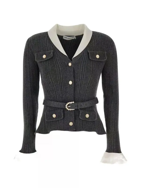 SELF-PORTRAIT Belted Ribbed-knit Cardigan