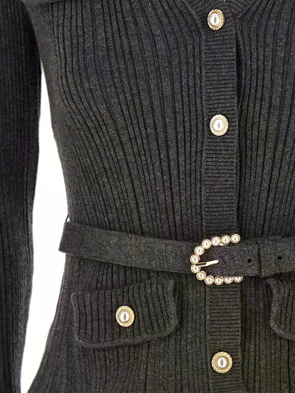 SELF-PORTRAIT Belted Ribbed-knit Cardigan