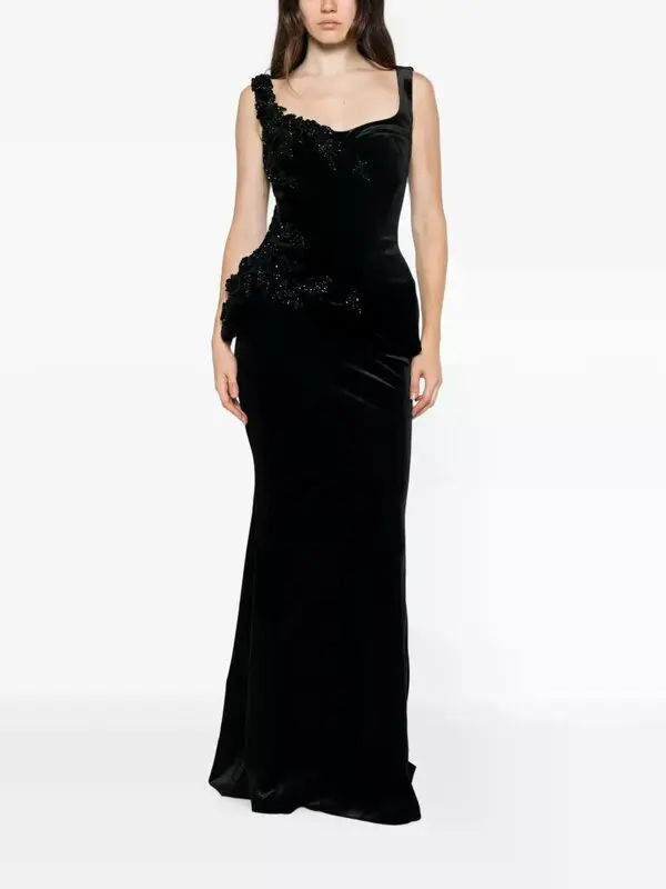 ADAMARIS Bead-embellished Velvet Maxi Skirt And Top Set