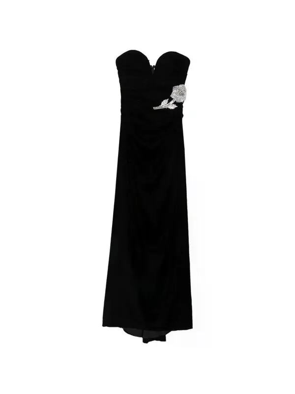 ADAMARIS Crystal-embellished Strapless Velvet Maxi Dress