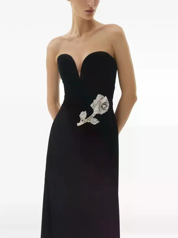 ADAMARIS Crystal-embellished Strapless Velvet Maxi Dress