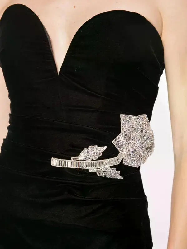 ADAMARIS Crystal-embellished Strapless Velvet Maxi Dress