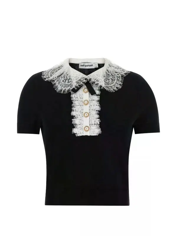 SELF-PORTRAIT Lace-collar Knitted Top