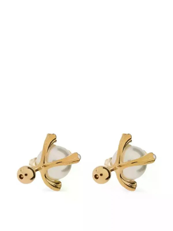 Casablanca Tone Lotus Plaque Earrings With Faux Pearl Embellishment