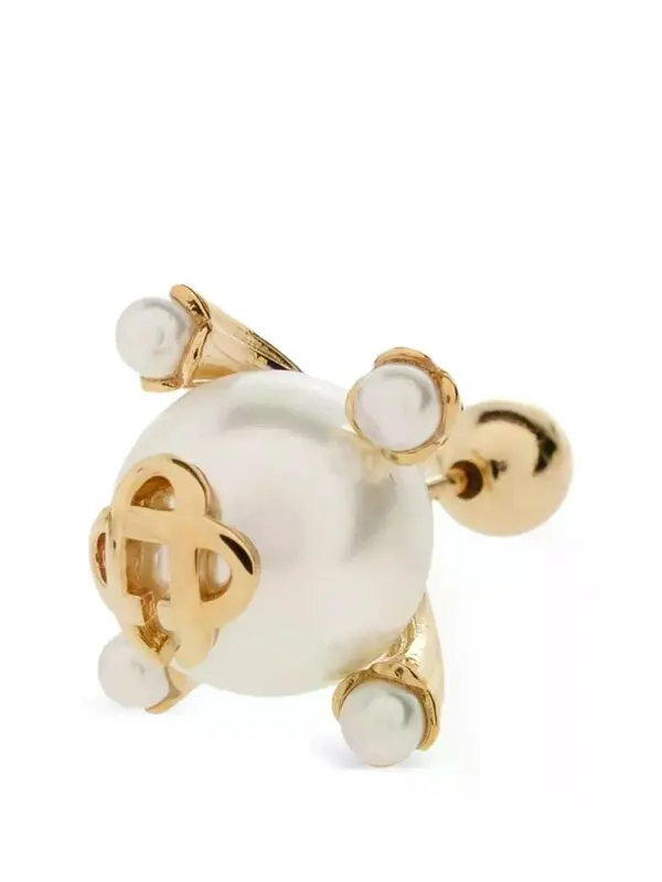 Casablanca Tone Lotus Plaque Earrings With Faux Pearl Embellishment