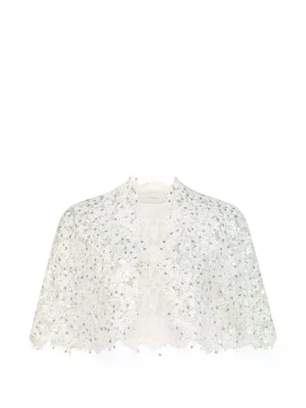ADAMARIS Sequin-embroidered Lace Cropped Jacket - White