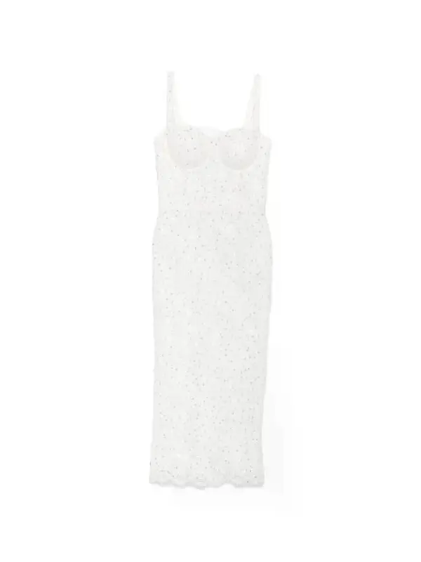 ADAMARIS Sequin-embroidered Lace-trimmed Midi Dress - White