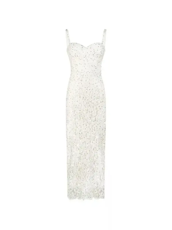 ADAMARIS Sequin-embroidered Lace-trimmed Midi Dress - White
