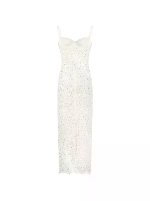 ADAMARIS Sequin-embroidered Lace-trimmed Midi Dress