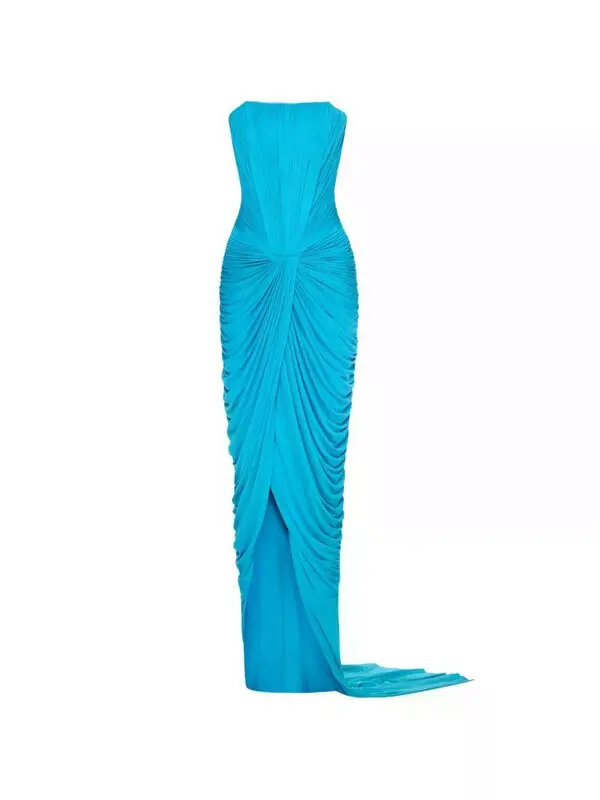 CHATS BY C.DAM Draped Maxi Dress With Silver-tone Hardware - Blue