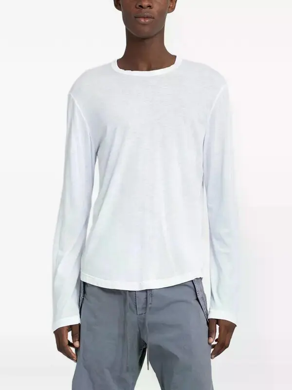 JAMES PERSE Shirttail Hem Crew Long-sleeve Cotton T-shirt - White