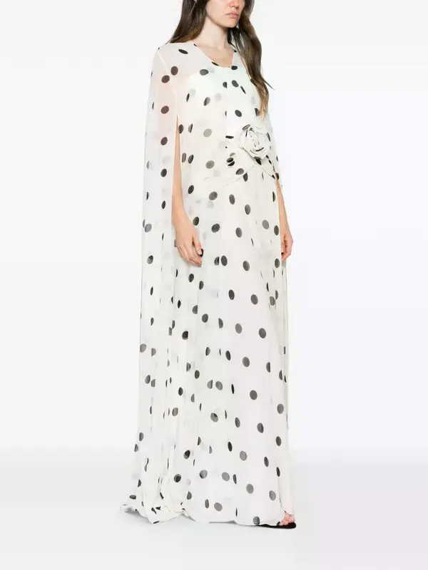 ADAMARIS Polka-dot Floral-appliqué Maxi Dress