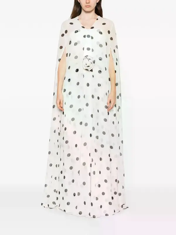 ADAMARIS Polka-dot Floral-appliqué Maxi Dress