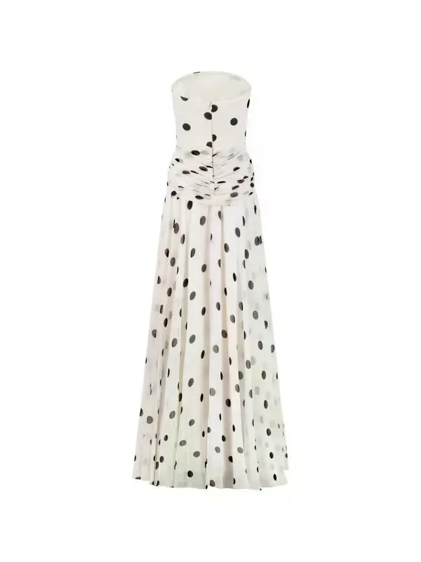 ADAMARIS Strapless Polka-dot Floral Appliqué Maxi Dress With Detachable Cape
