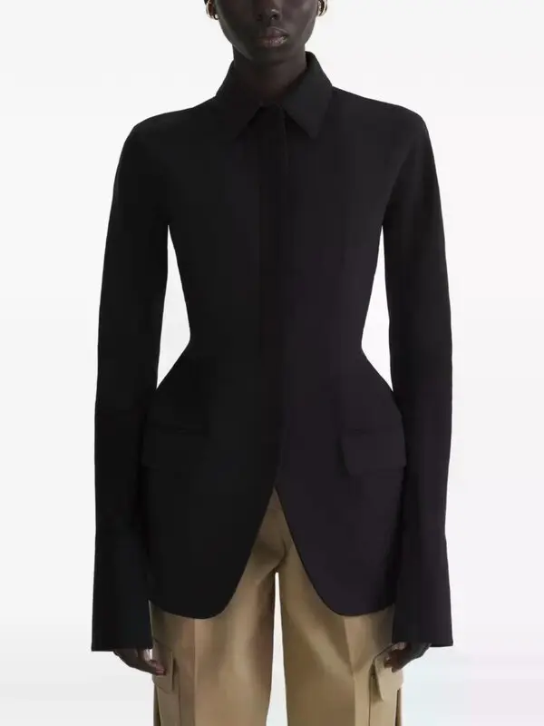 MUGLER Black Bistretch Wool Shirt Jacket