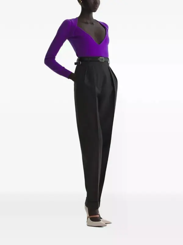MUGLER Cashmere V-neck Knit Top - Purple