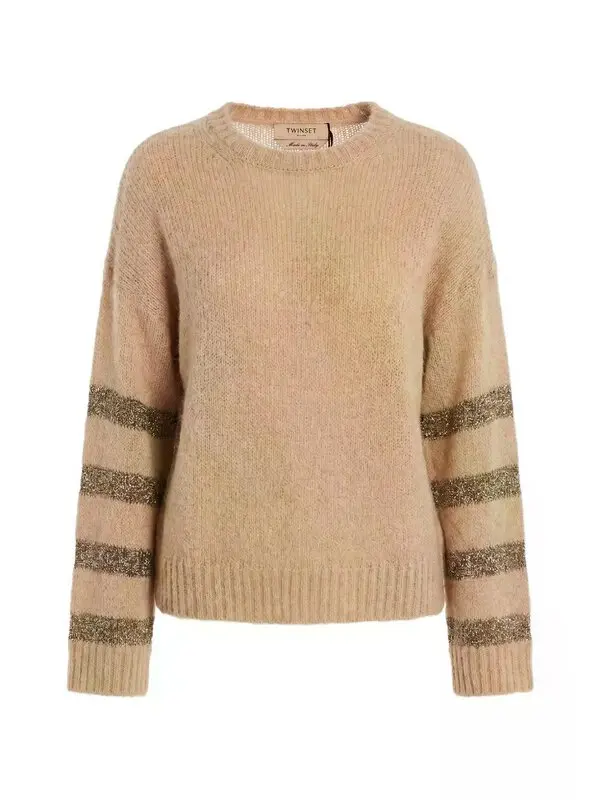 TWINSET Sequin-striped Round-neck Sweater - Neutrals