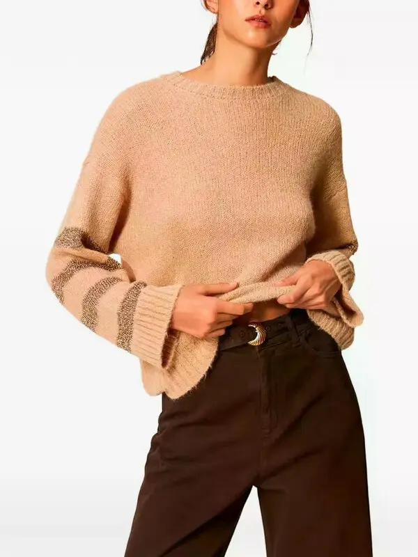 TWINSET Sequin-striped Round-neck Sweater