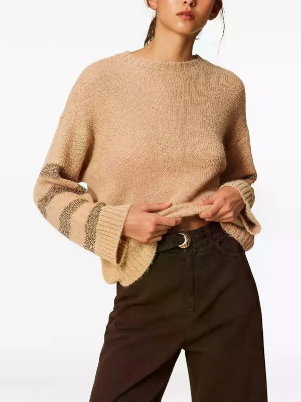 TWINSET Sequin-striped Round-neck Sweater - Neutrals