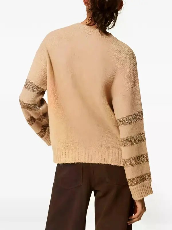 TWINSET Sequin-striped Round-neck Sweater