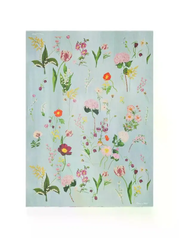 Oscar De La Renta Botanical-print Frayed Scarf - Blue