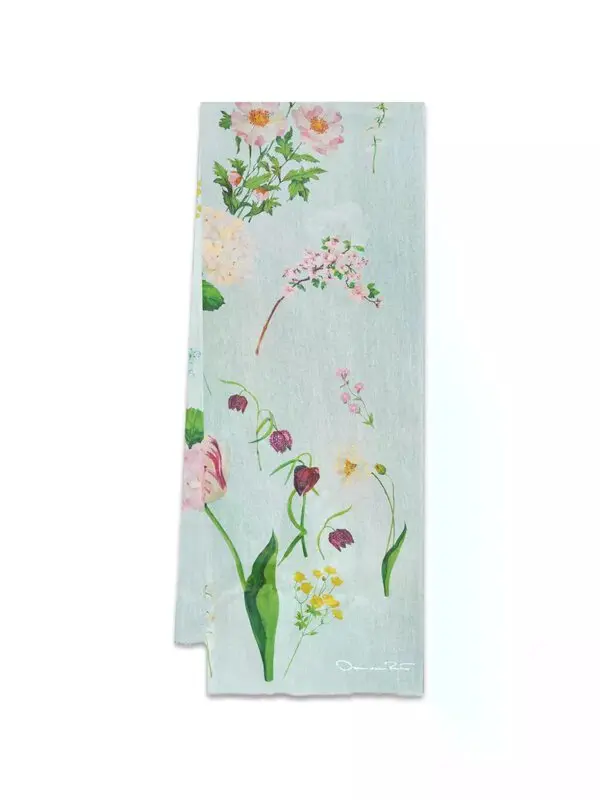 Oscar De La Renta Botanical-print Frayed Scarf