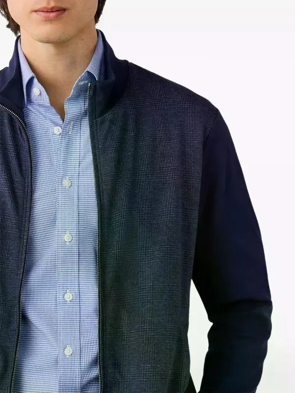 HACKETT LONDON Prince Of Wales Check Zip-up Cardigan - Blue
