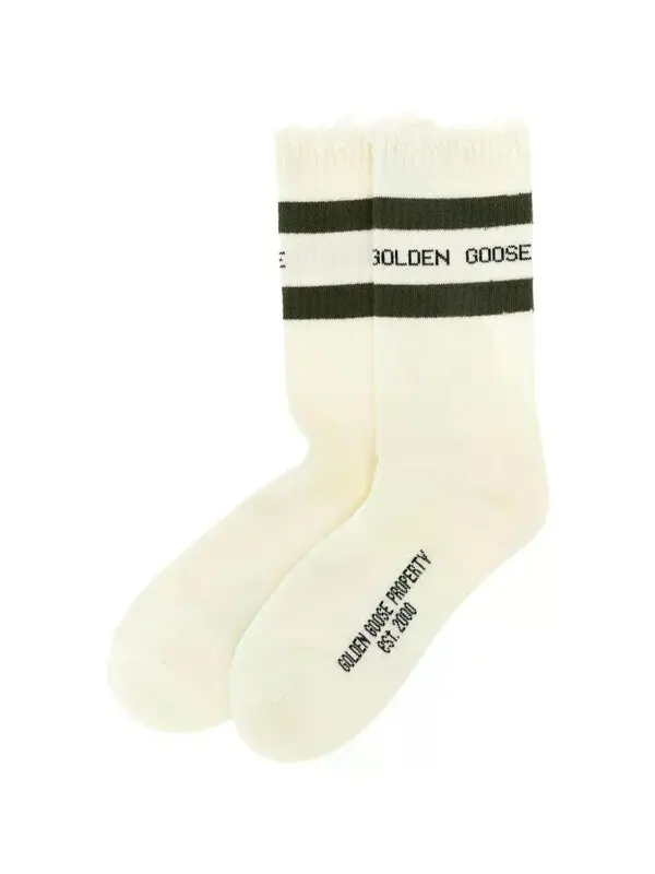 GOLDEN GOOSE Distressed-effect Logo-inlaid" Crew Socks