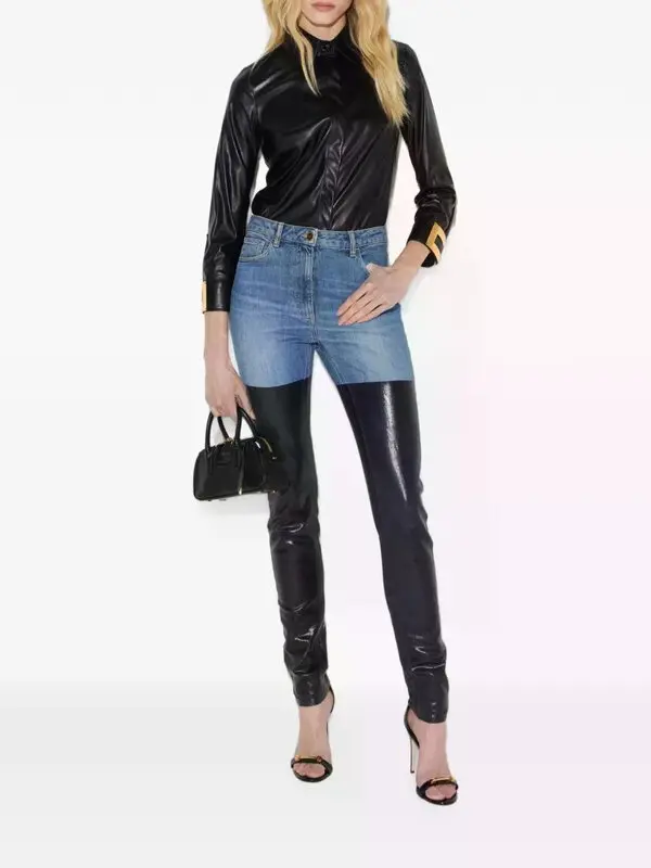 Elisabetta Franchi Leather-effect Shirt With Gold-tone Plaque Detail