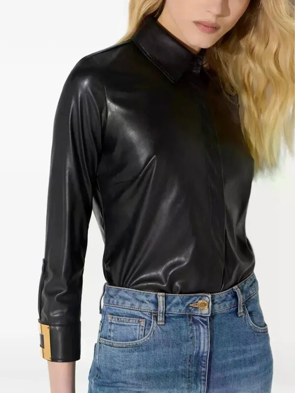 Elisabetta Franchi Leather-effect Shirt With Gold-tone Plaque Detail