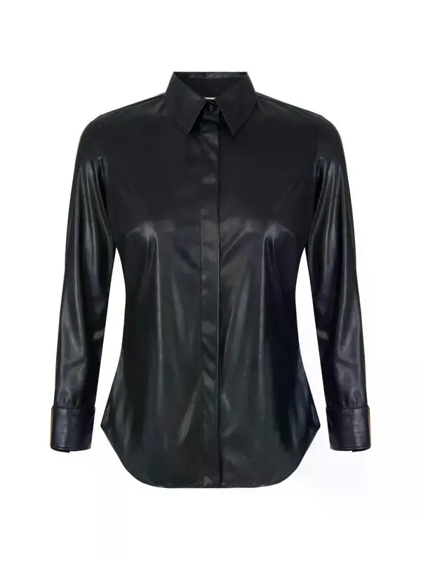 Elisabetta Franchi Leather-effect Shirt With Gold-tone Plaque Detail - Black