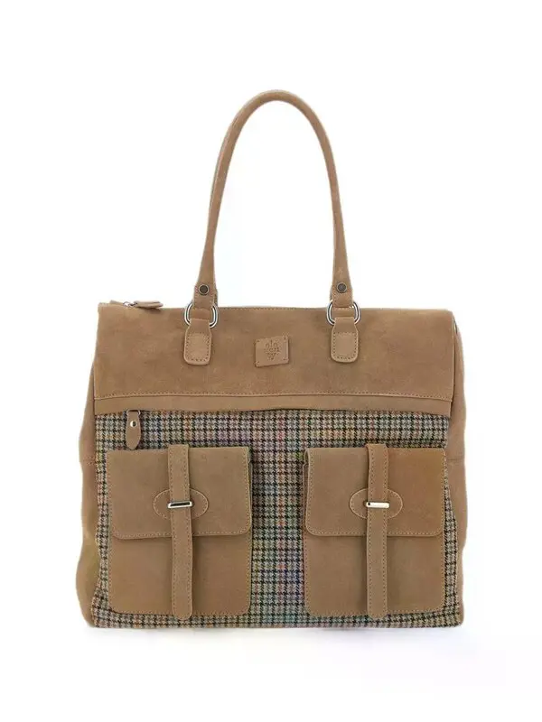 Eleventy Houndstooth Panel Suede Shoulder Bag - Brown