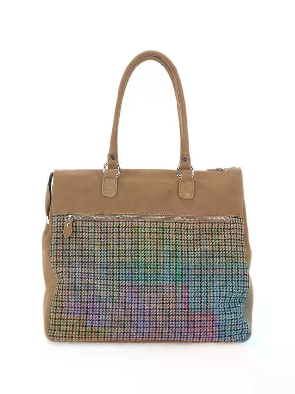 Eleventy Houndstooth Panel Suede Shoulder Bag